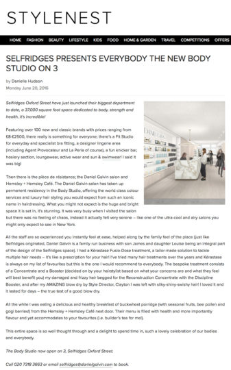 Style Nest- 'Selfridges presents new body studio' | Daniel Galvin