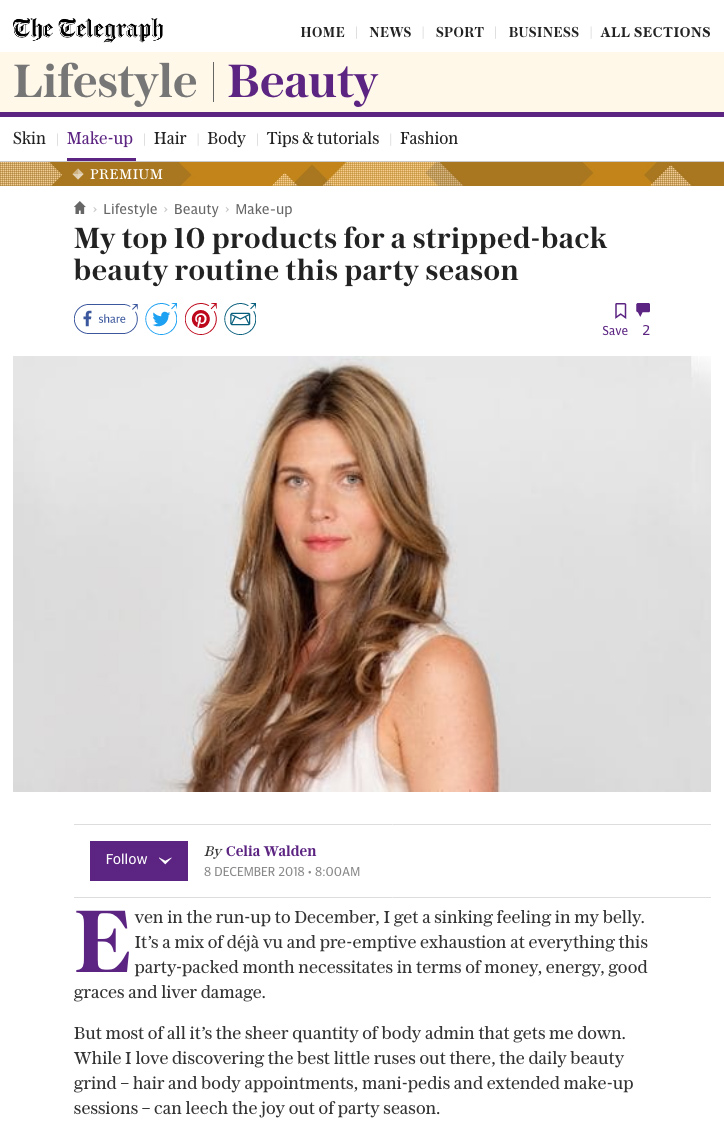 Telegraph- "My Top 10 Products Stripped Back Beauty Routine" | Daniel ...